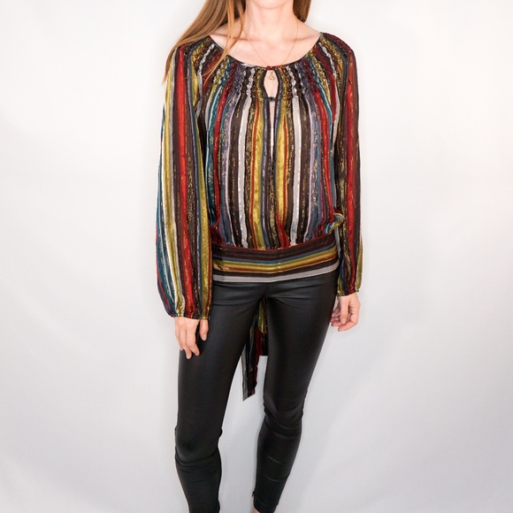 Max Azria Collection | Tops | Max Azria Collection Sheer Silk Stripe ...